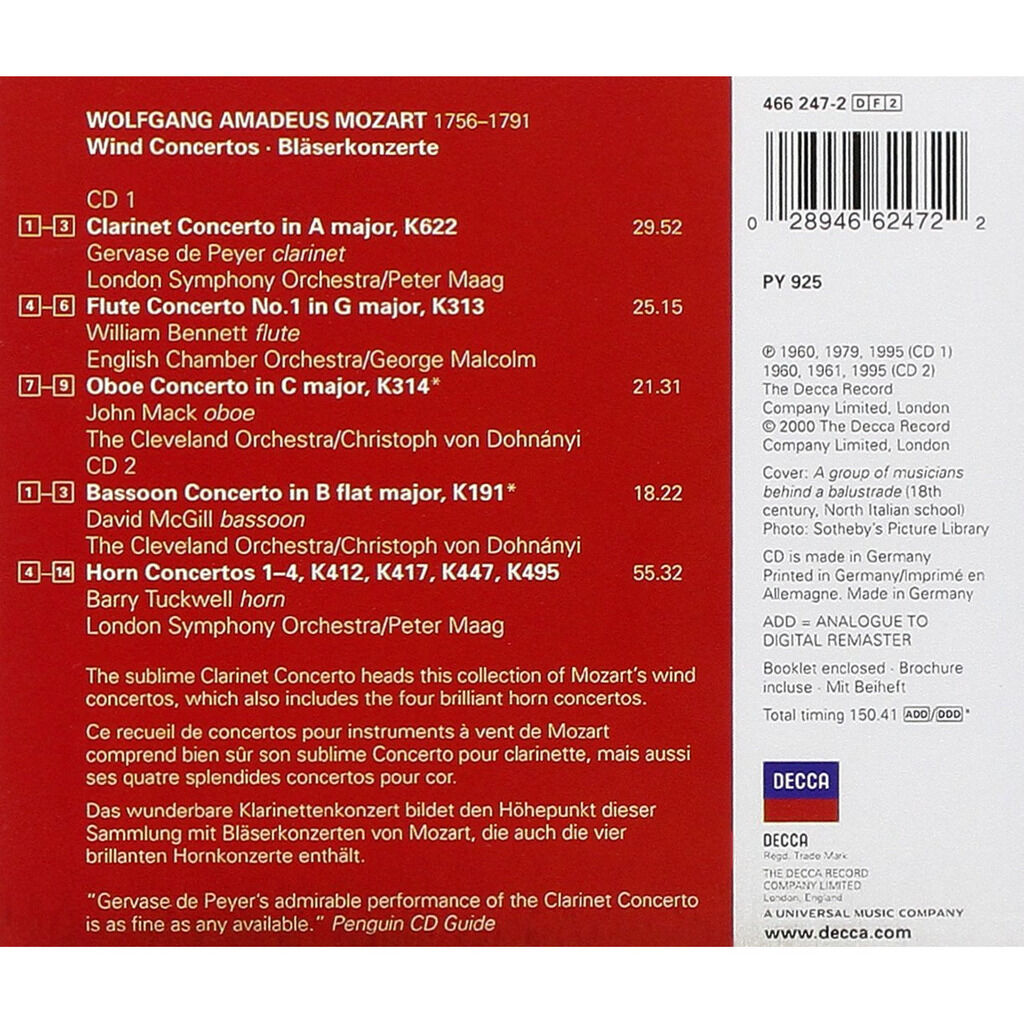 Wind concertos by Mozart, Wolfgang Amadeus, CD x 2 with melomaan - Ref:121463046