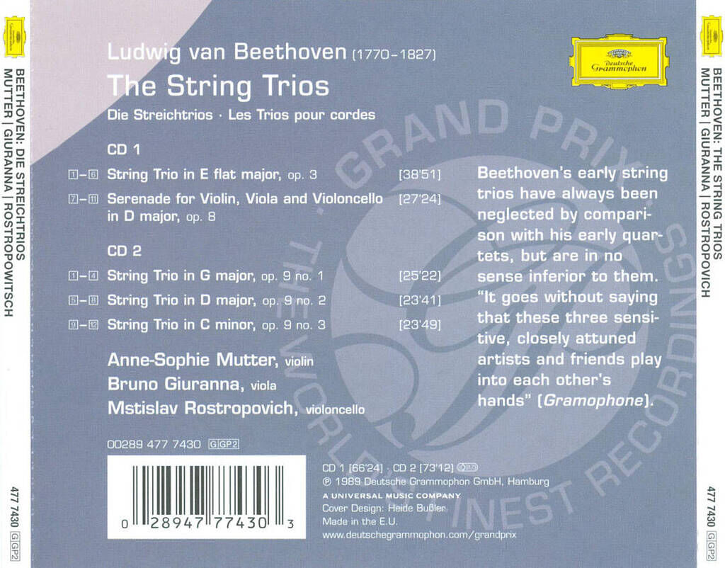 Die streichtrios = the string trios = les trios pour cordes / anne-sophie mutter, bruno giuranna ...