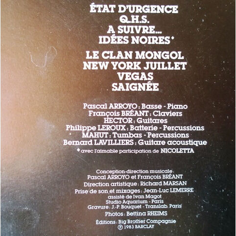 Etat d'urgence de Bernard Lavilliers, 33T chez tazzar - Ref:122526957