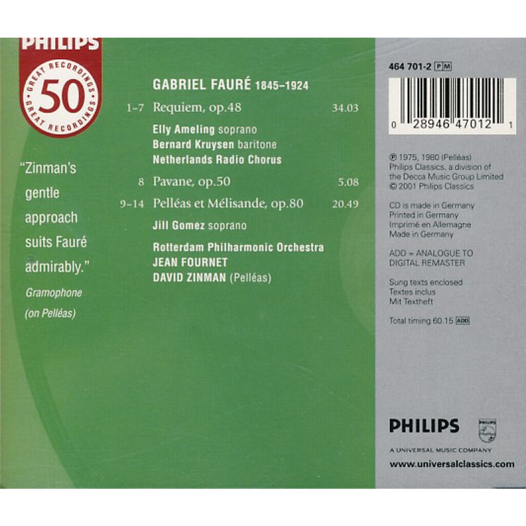 Requiem - pavane - pelléas et mélisande / elly ameling, bernard kruysen, jill gomez, rotterdams ...