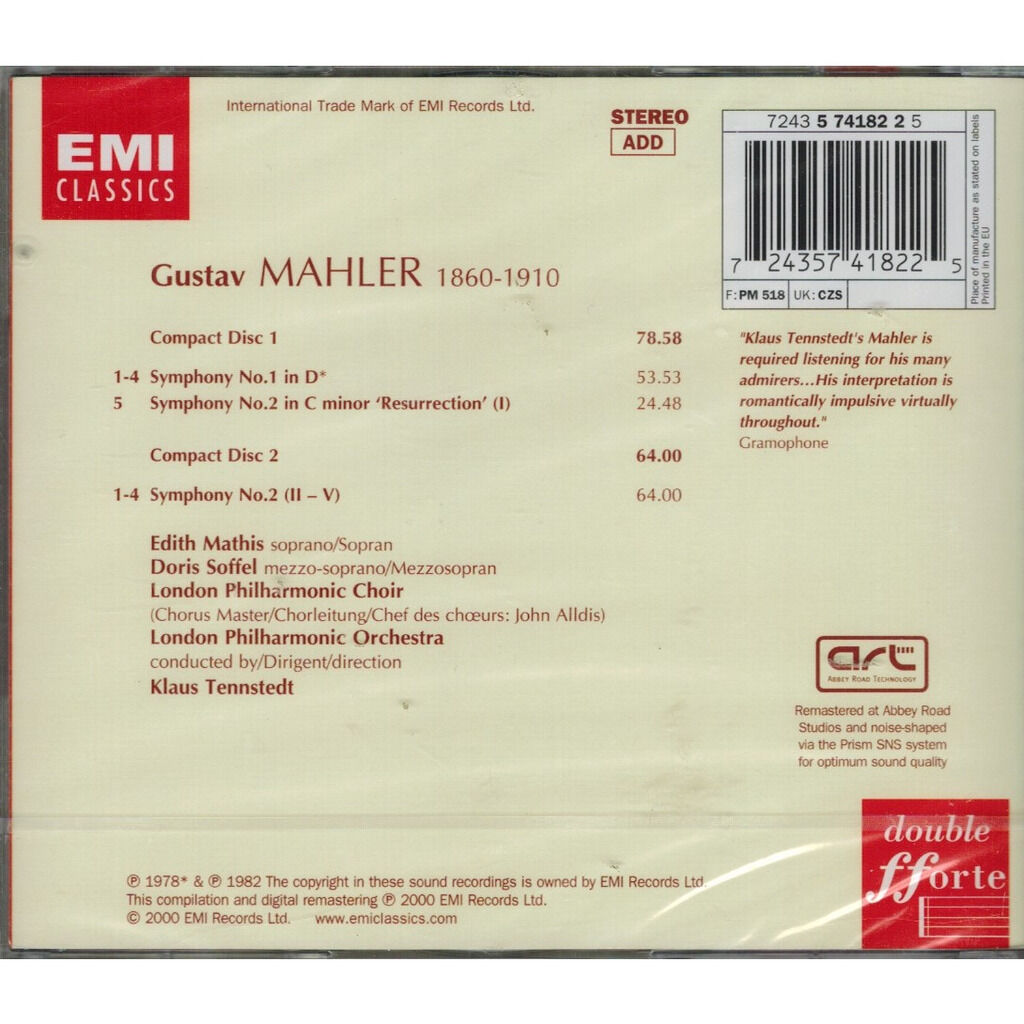 Symphony no. 1; symphony no. 2 'resurrection' / edith mathis, doris soffel, london philharmonic ...