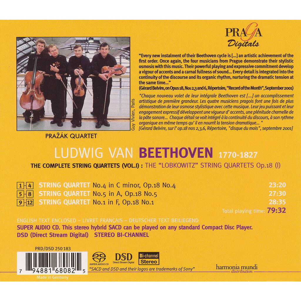 String quartets 4, 5 and 1 (vol. i) / prazak quartet de Beethoven, Ludwig Van, SACD con melomaan ...