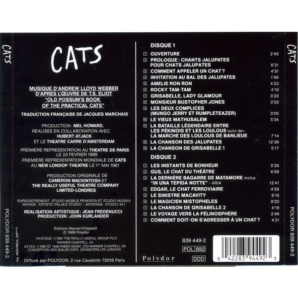 Cats de Andrew Lloyd Webber, CD x 2 chez fandango - Ref:123192674