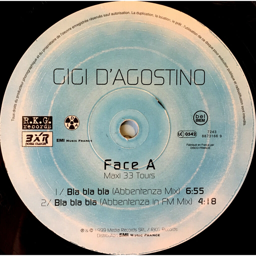 Bla bla bla de Gigi D'Agostino, Maxi 45T chez sangokux - Ref:123626159