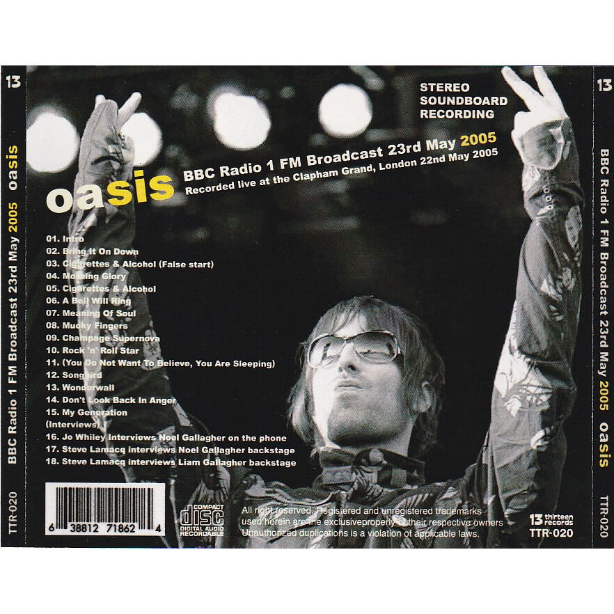 Cd bbc radio 1 fm broadcast 23rd may 2005 de Oasis, CD chez grosboisj ...