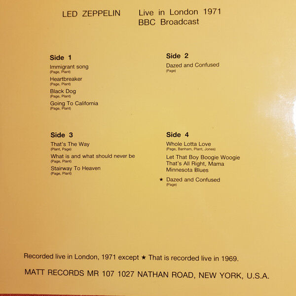 Live in london 1971 (usa original matt records lbl ltd live 2lp set ...