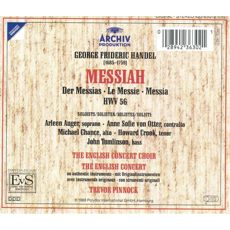 Messiah / arleen auger, anne sofie von otter, michael chance, howard ...