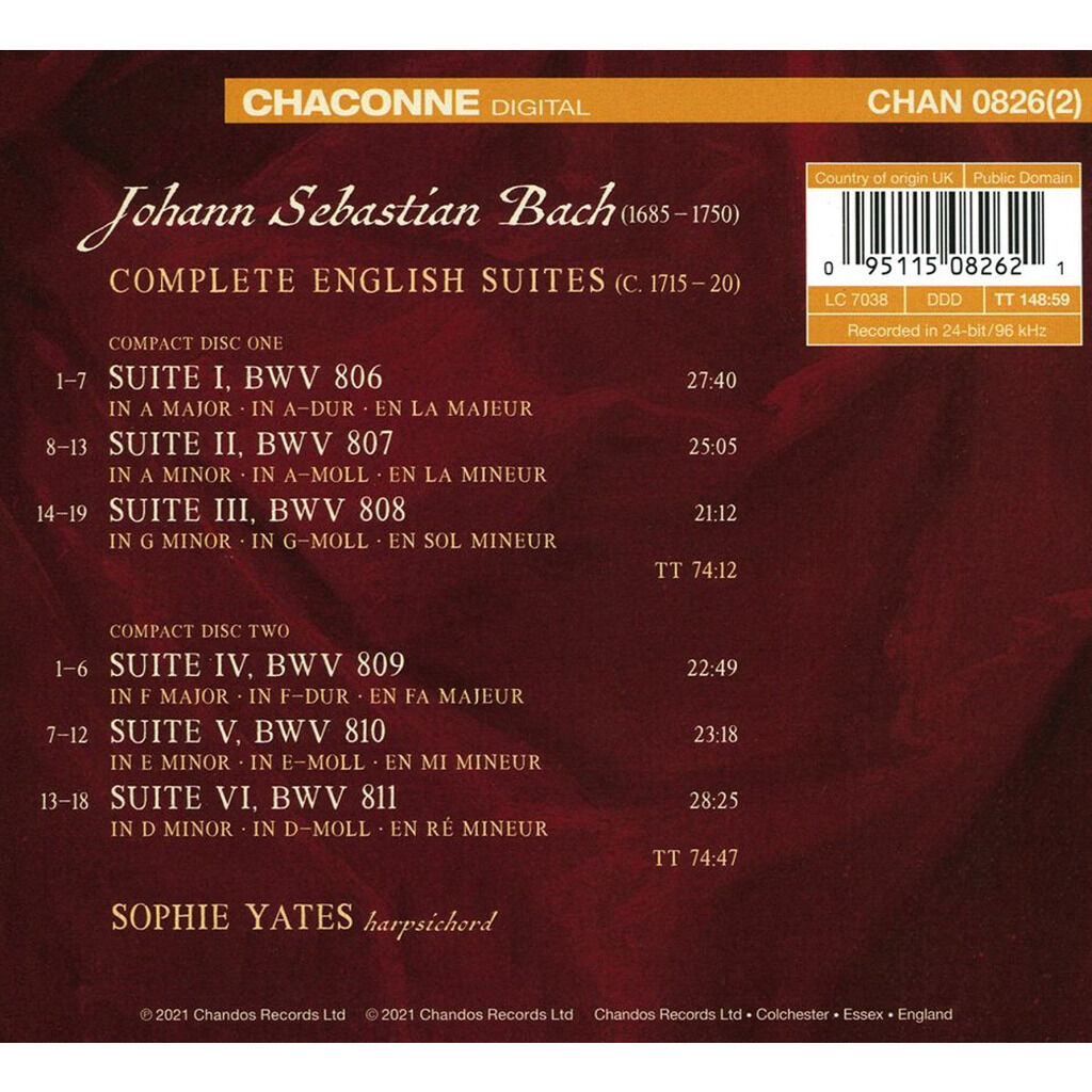 Complete english suites / sophie yates de Bach, Johann Sebastian, CD x ...