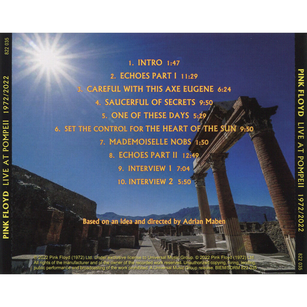 Live at pompeii de Pink Floyd, CD chez solarfire - Ref:119131951
