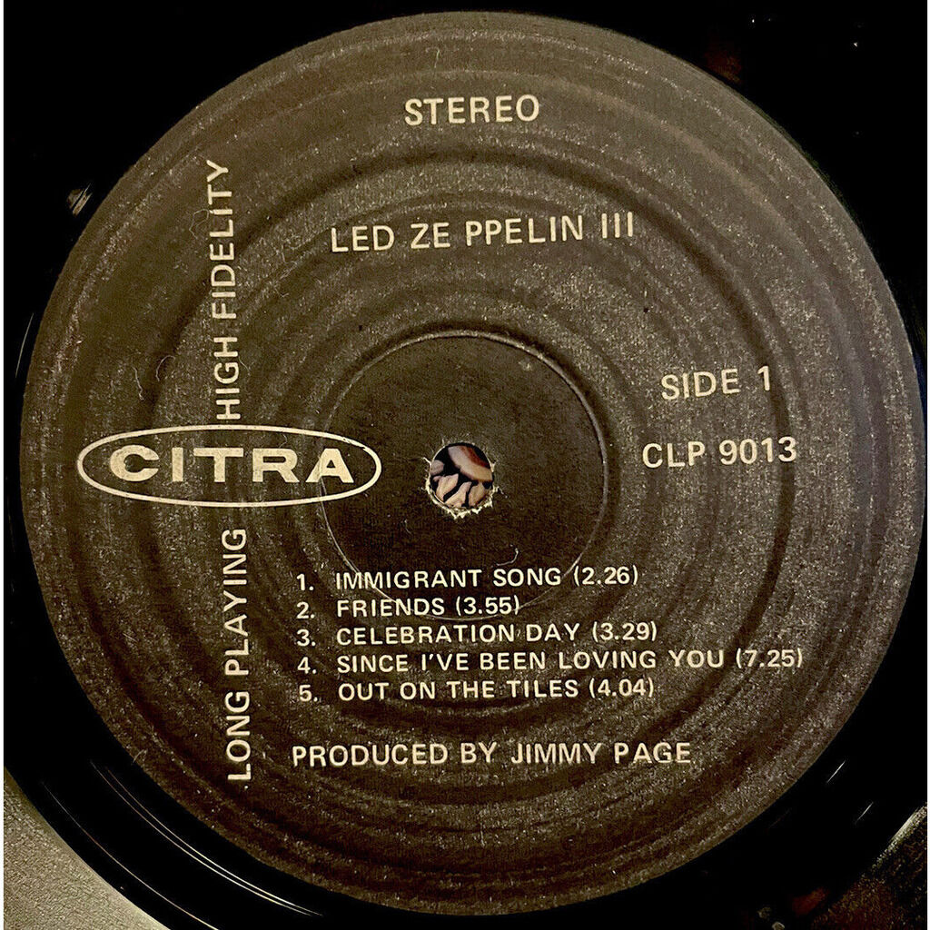 Led zeppelin iii (malaysia 1970 original 10-trk lp on citra lbl unique ...