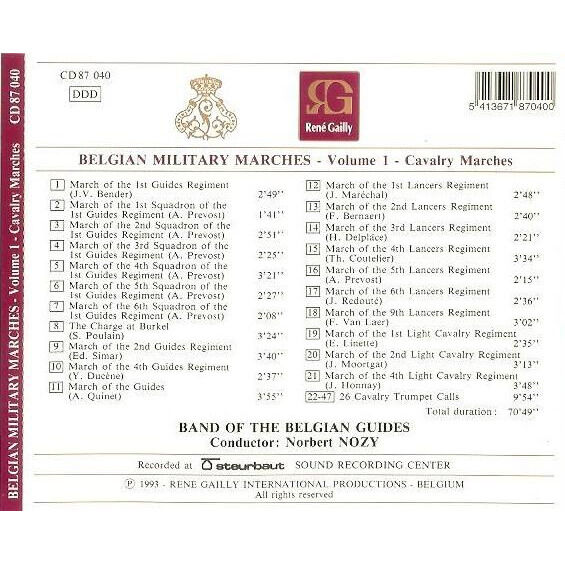 Belgian military marches - volume 1 - cavalry marches (marches de cavalerie - marches militaires ...
