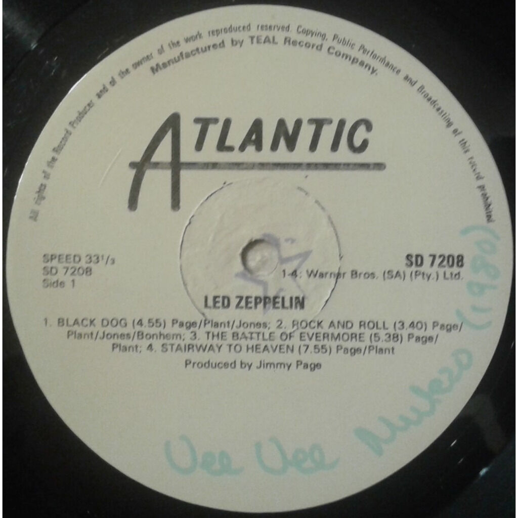 Led zeppelin (rhodesia 1971 original 8-trk lp on atlantic lbl full ...