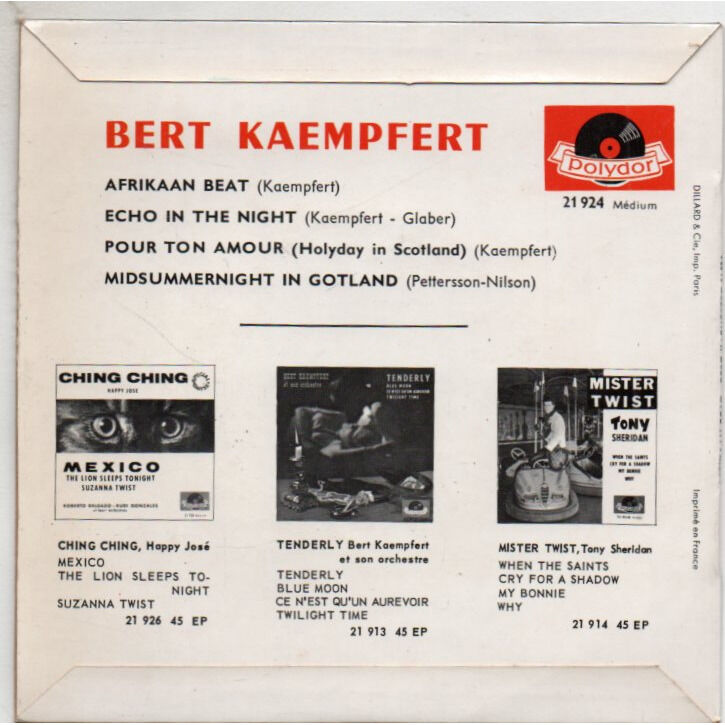 Afrikaan beat - echo in the night - pour ton amour - midsummernight in gotland de Bert Kaempfert ...