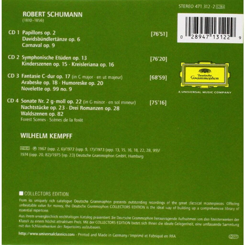 Piano works / wilhelm kempff de Schumann, Robert, CD x 4 chez melomaan ...