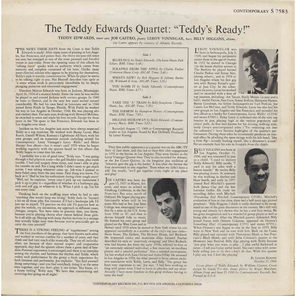 Teddy's ready! (stereo) de Teddy Edwards Quartet, 33T chez ubik76 - Ref ...