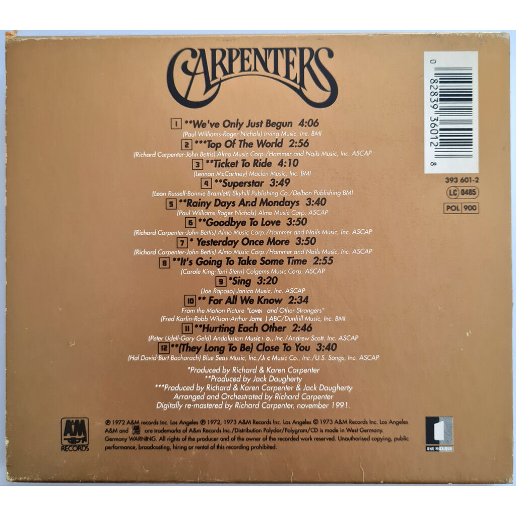 The singles 1969 - 1973 de The Carpenters, CD chez dj-kurt - Ref:127655950
