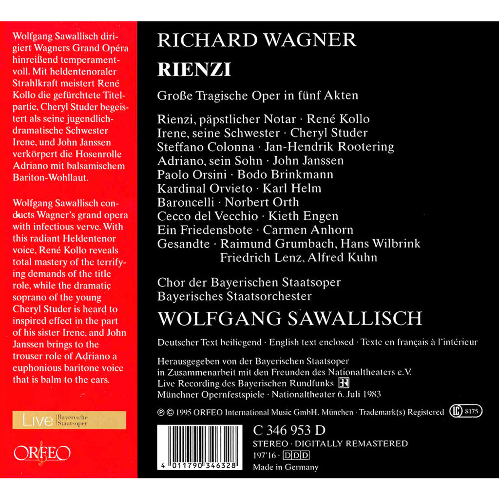 Rienzi 6. juli 1983 live bayerische staatsoper / cheryl studer, rené ...