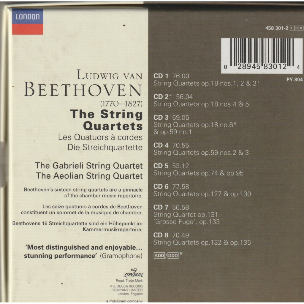 The string quartets de Beethoven, The Gabrieli String Quartet, The Aeolian String Quartet, CD x ...