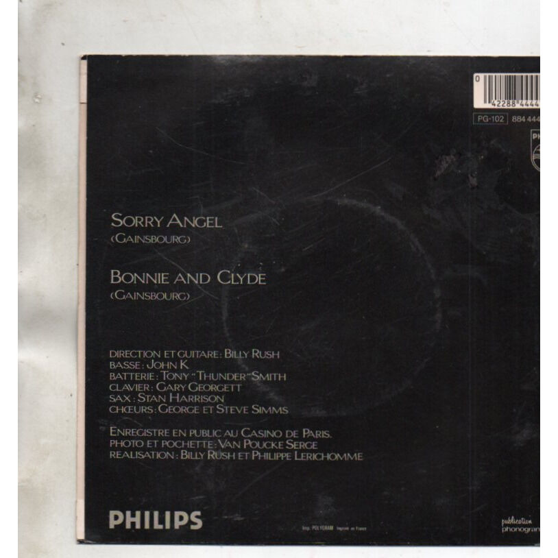 Live : sorry angel / bonnie and clyde de Serge Gainsbourg, 45 RPM (SP 2 ...
