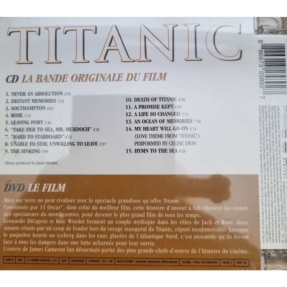 Titanic - (cd audio + dvd, la bande originale + le film) - James Horner ...