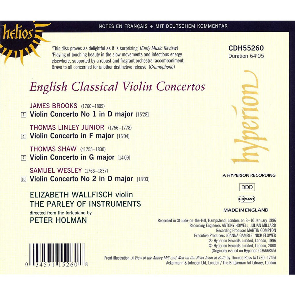English classical violin concertos / elizabeth wallfisch, the parley of ...