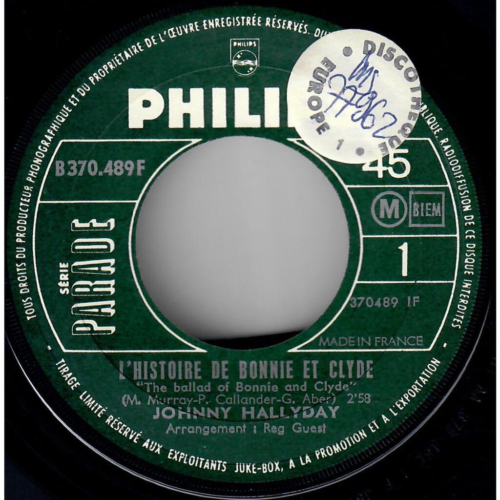 L'histoire de bonnie et clyde de Johnny Hallyday, 45T x 1 chez sasham67 ...