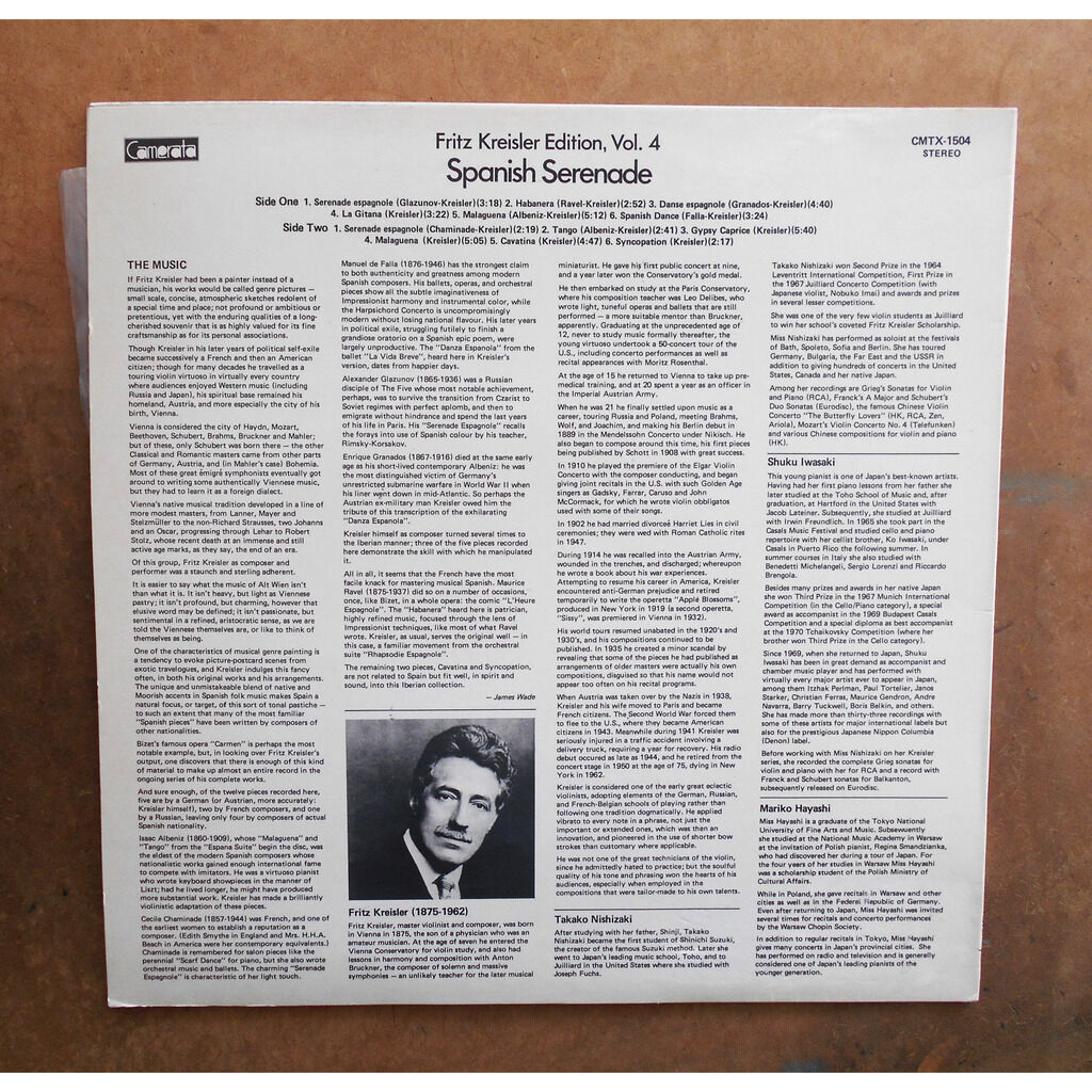 Fritz kreisler recital for violin and piano , edition vol.4 - Takako Nishizaki & Shuzuka Iwasaki ...